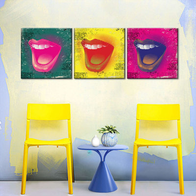 Mercer41 Trippy Triple Mouth Multi Piece Canvas Print 3 Pieces | Wayfair
