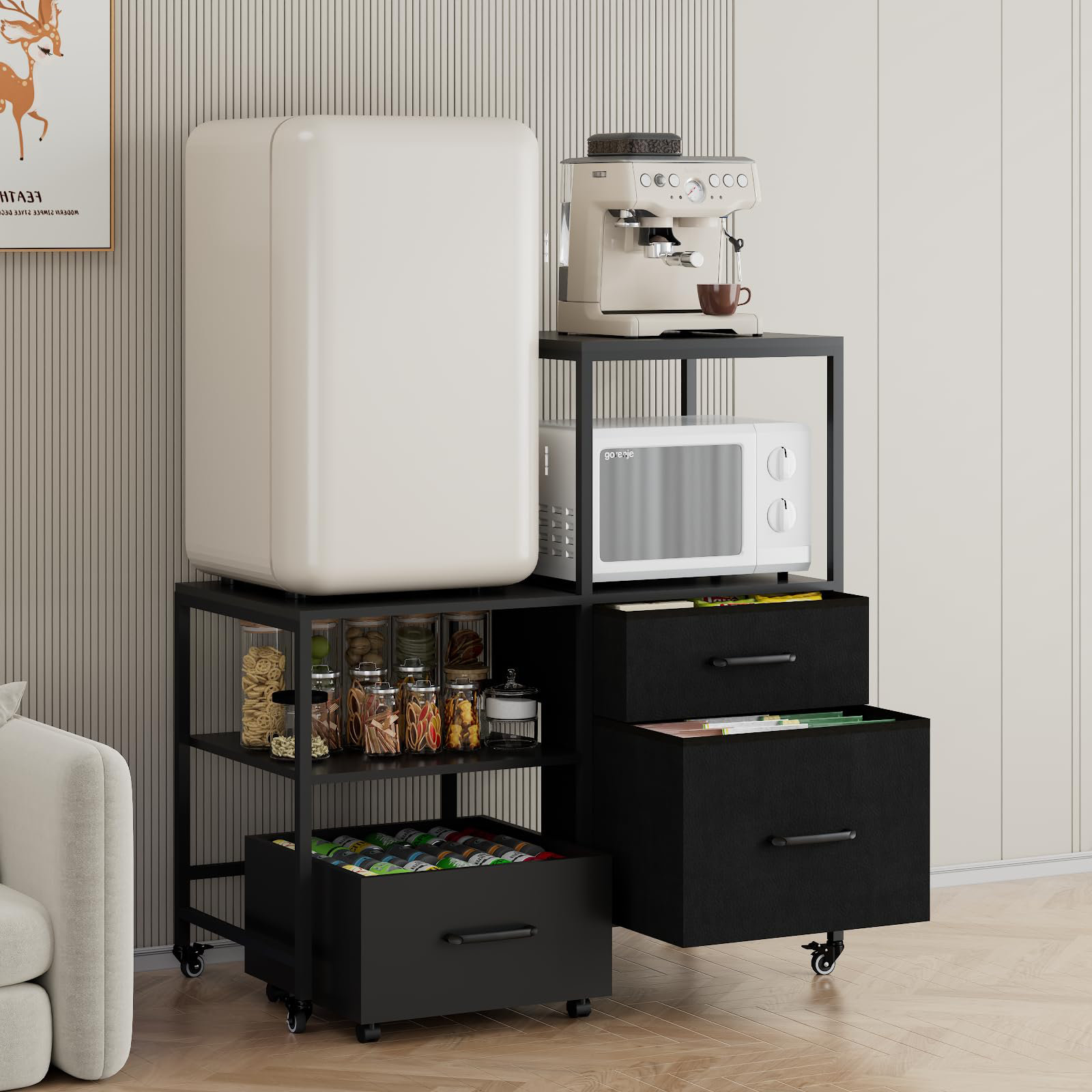 Bonirky Mini Fridge Stand With Rolling Basket Cart - Wayfair Canada