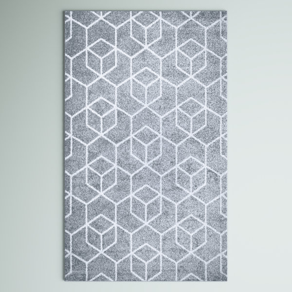 Ebern Designs Mashawna Blocks Modern Geometric Light Gray/White Rug ...