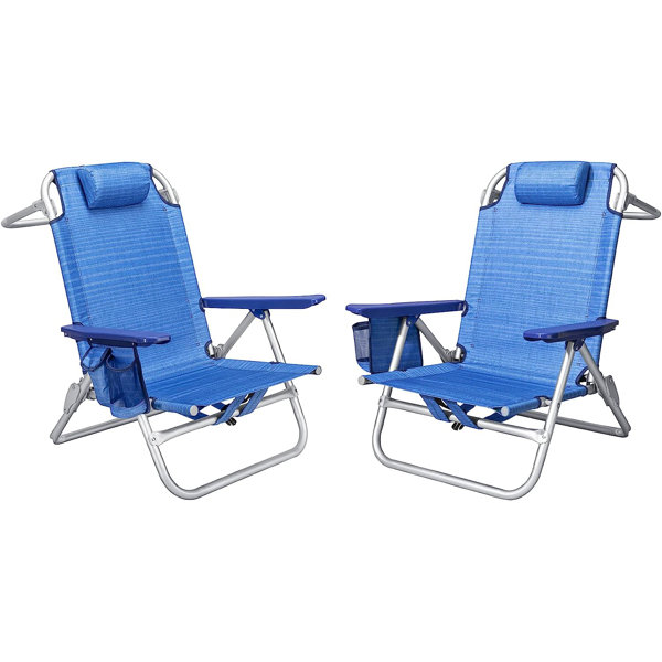 Arlmont & Co. Backpack Beach Chairs (Set of 2), Folding Heavy Duty ...