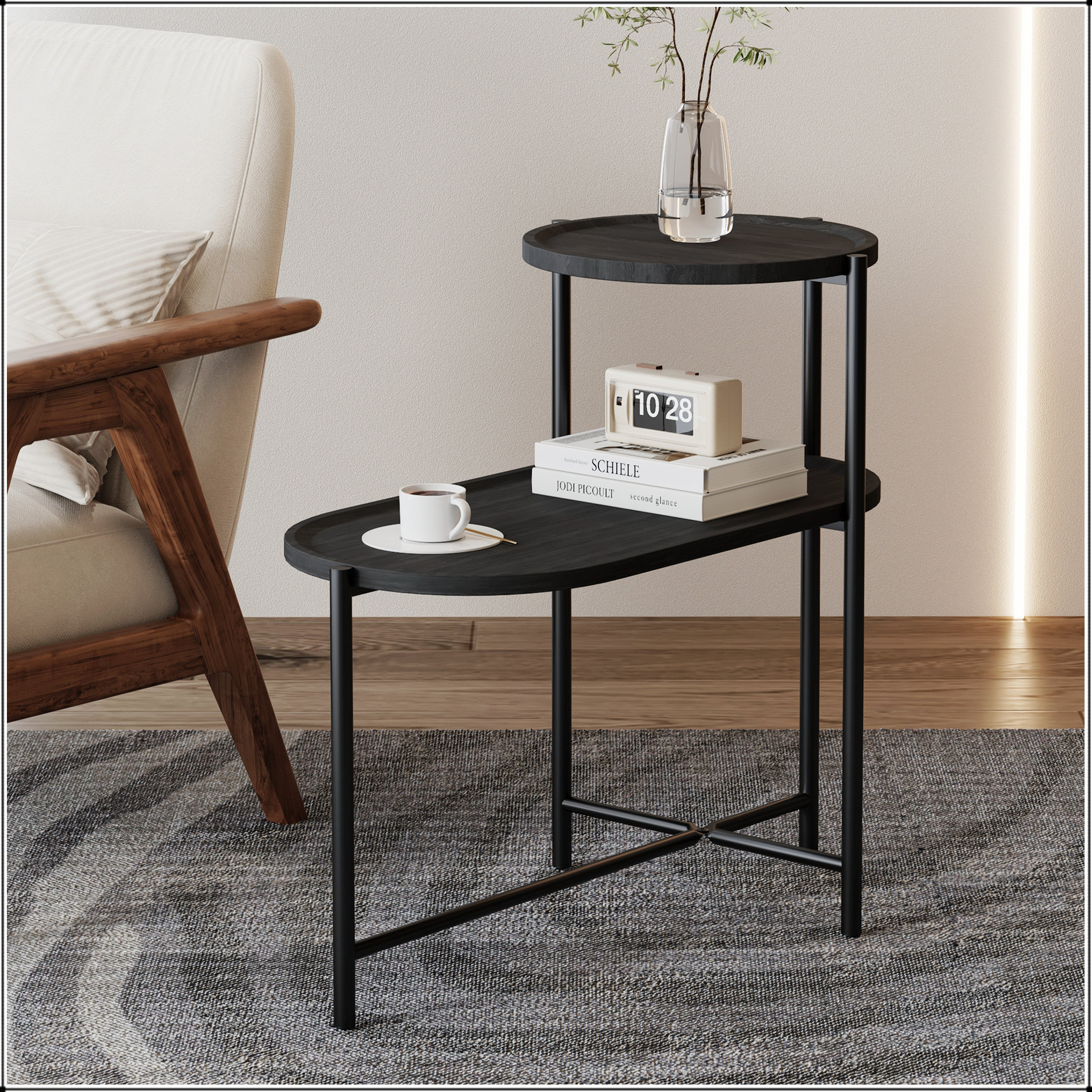 Mercer41 Round Coffee Table With Storage Tray, 2-Tier Design For Living ...
