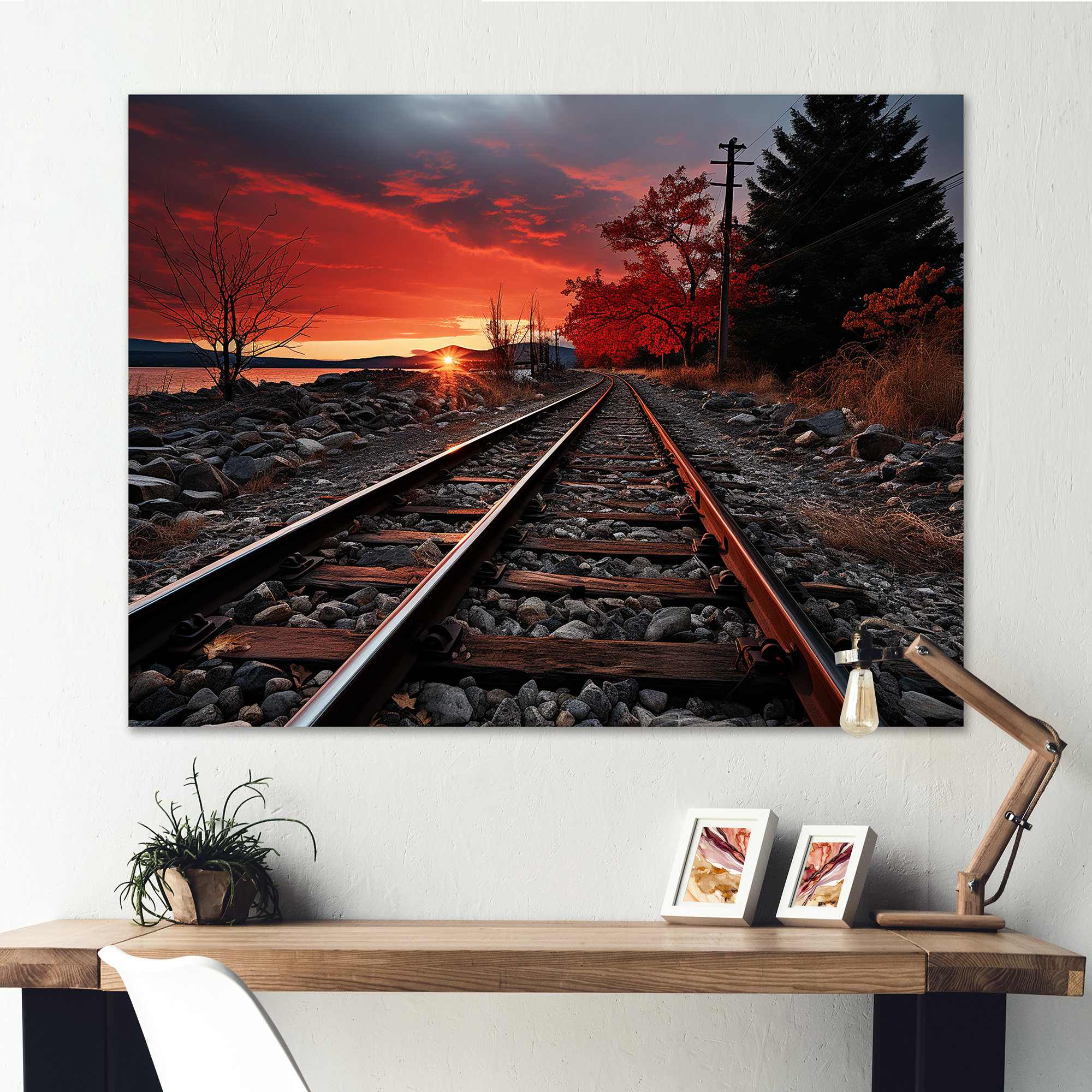 Design Art Train Tracks Red Scenery I - Train Wall Art | Wayfair