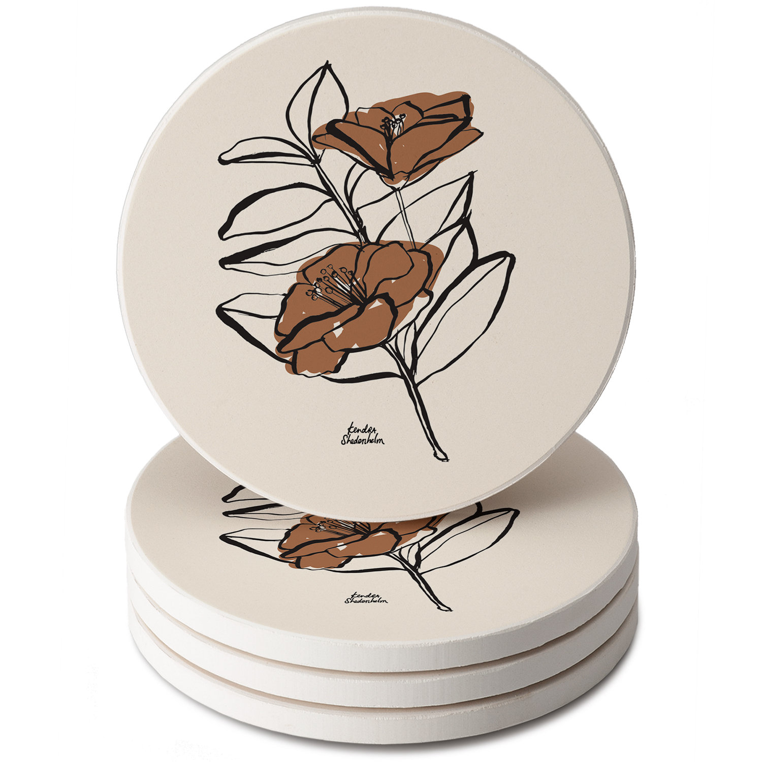 Ophelia & Co. Thirtystone Mocha Flower 4-Pack Round Stone Coasters ...