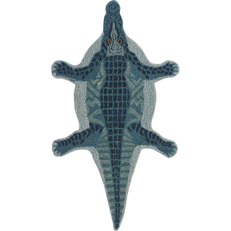 Harriet Bee Eve Animals Alligator Flatweave Wool Green Rug | Wayfair.co.uk