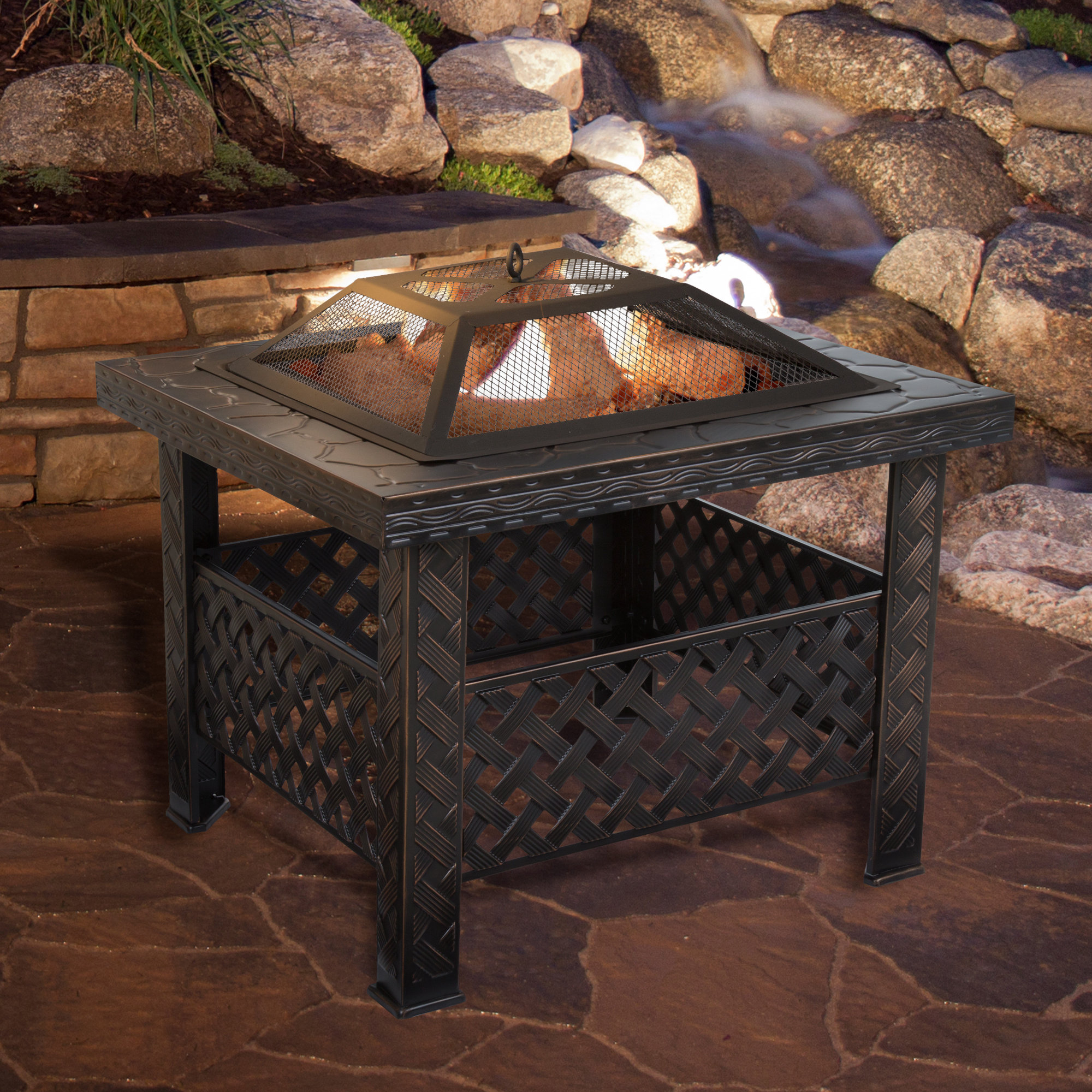 Alcott Hill® Fire Pit - 26-Inch Outdoor Firepit Table with Screen ...