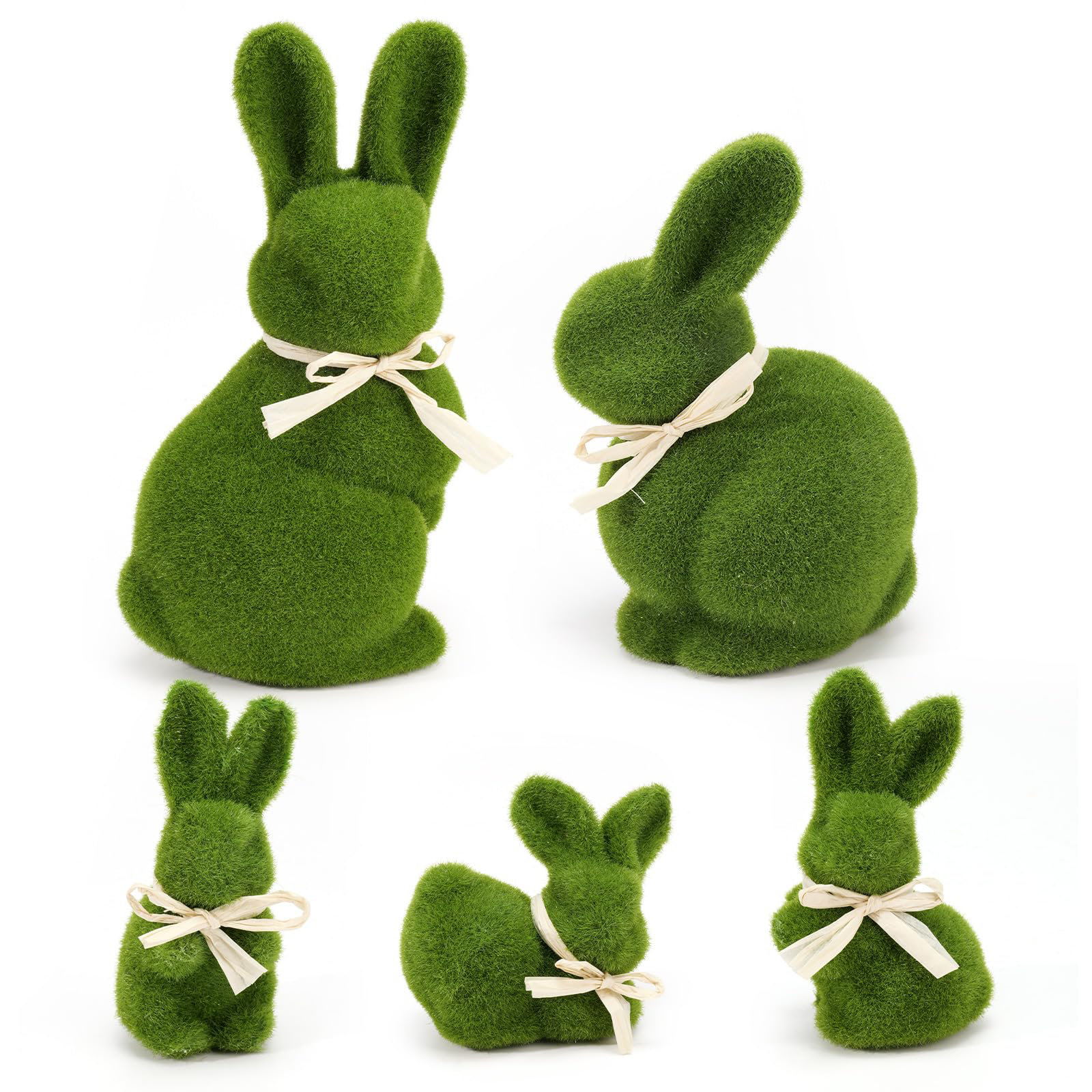 Bungalow Rose Set of 5 Green Faux Moss Easter Bunny Figurines – Cute ...