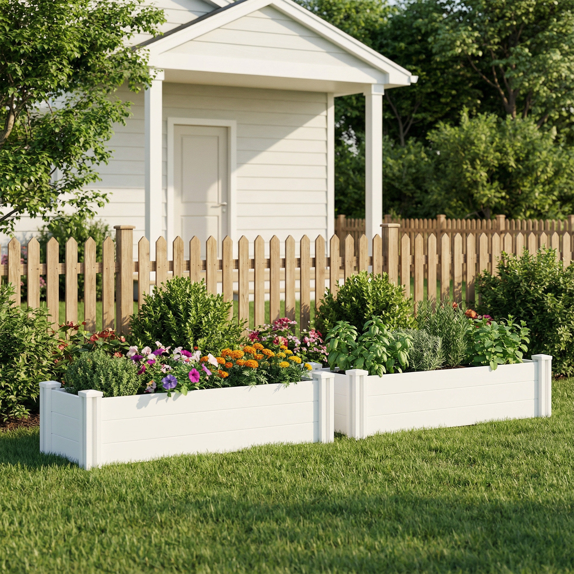 Latitude Run® Outdoor White Planter Box with Ground Stakes PVC Raised ...
