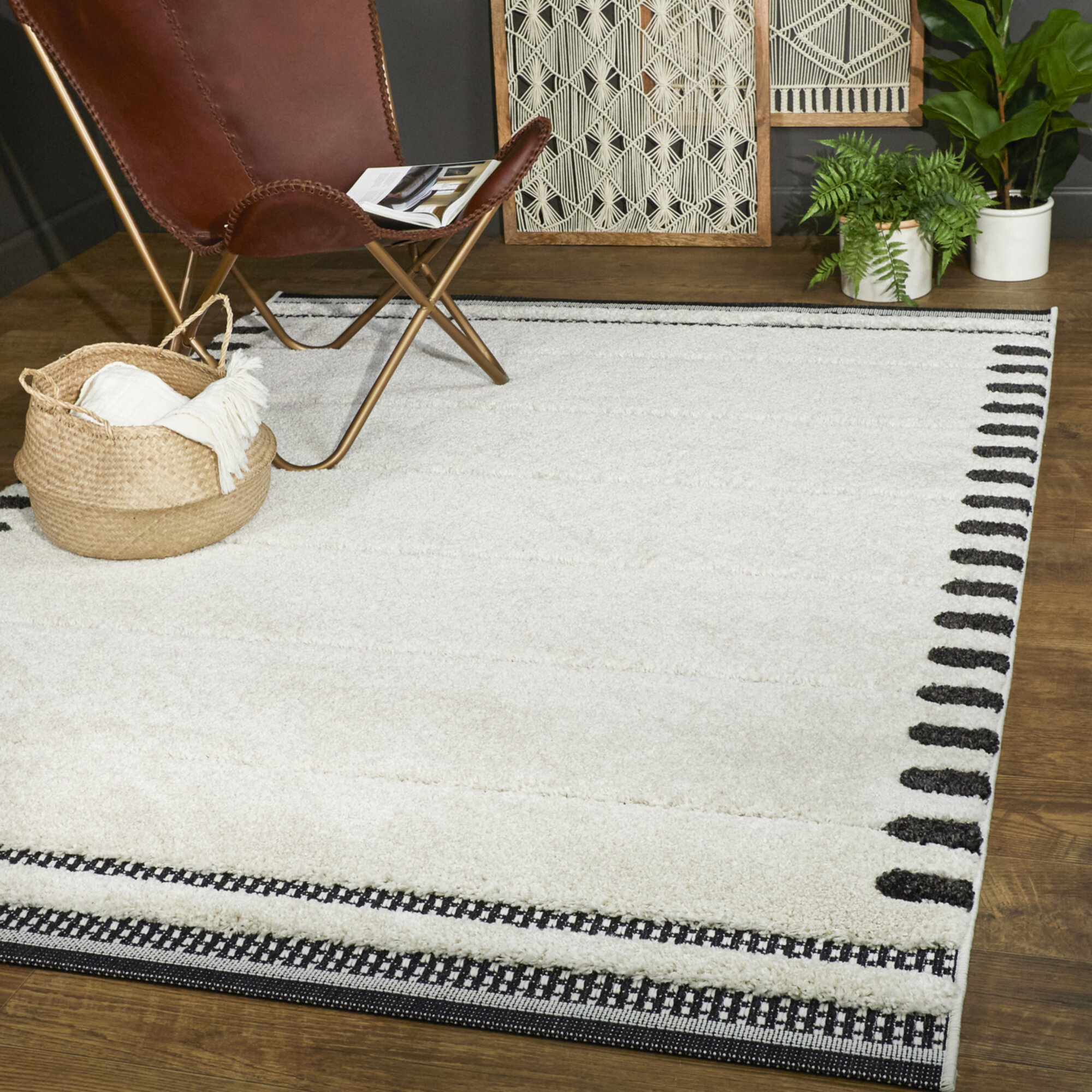 Foundry Select Gardnerville Cream/Black Modern Textured Striped Area ...