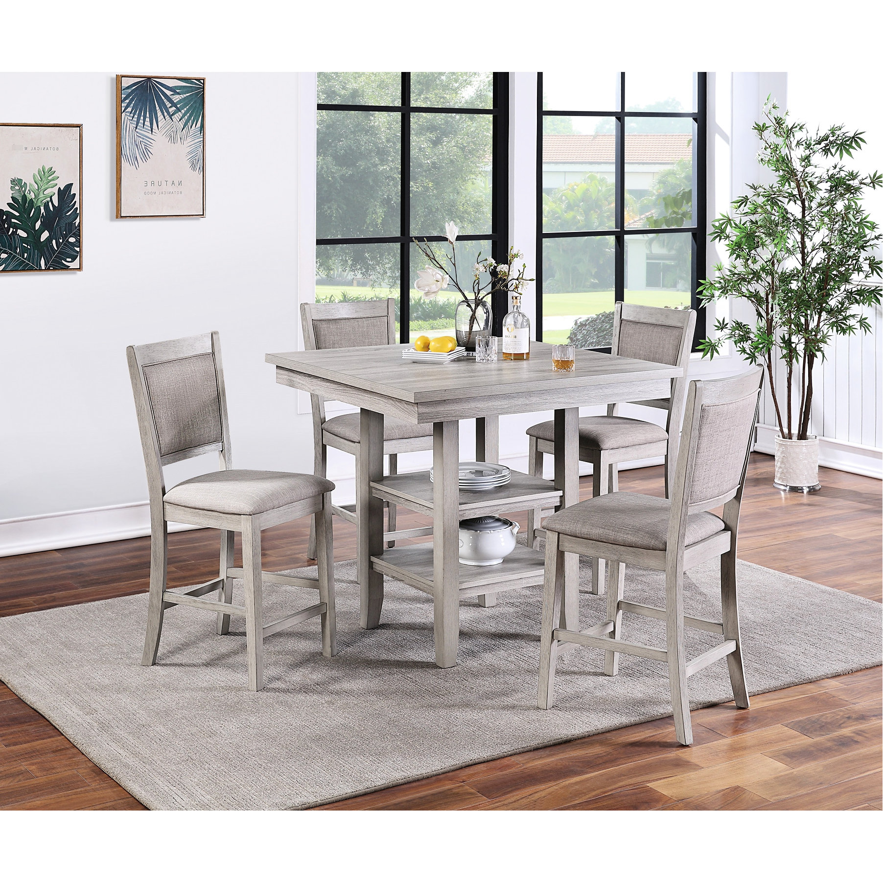 Winston Porter Counter Height Dining Room 5pc Rustic Gray - Square ...
