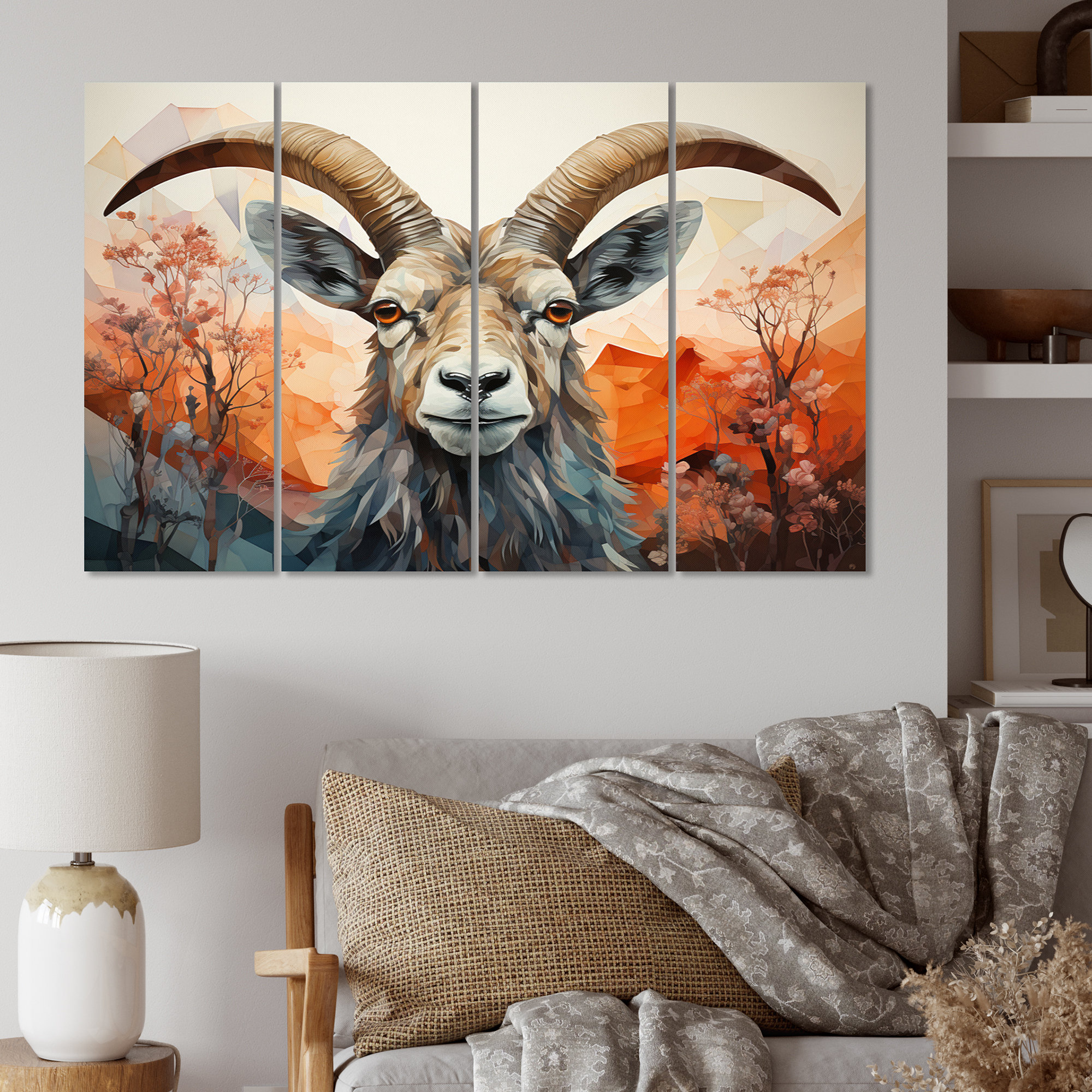 Design Art Goat Mountain Explorer Geometric - Animals Wall Art Living ...
