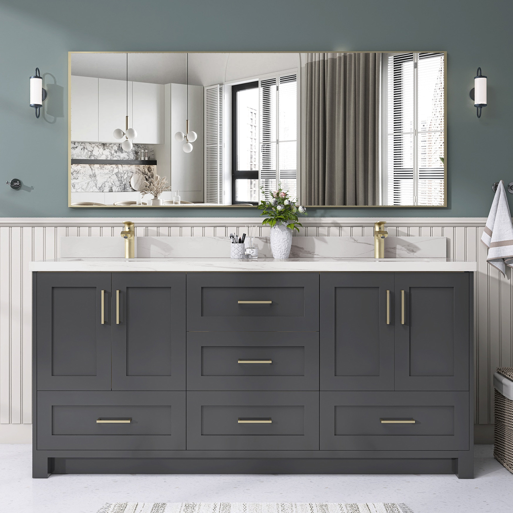 GETPRO 72'' x 36" Freestanding Bath Vanity Base Solid Wood Stand Alone ...