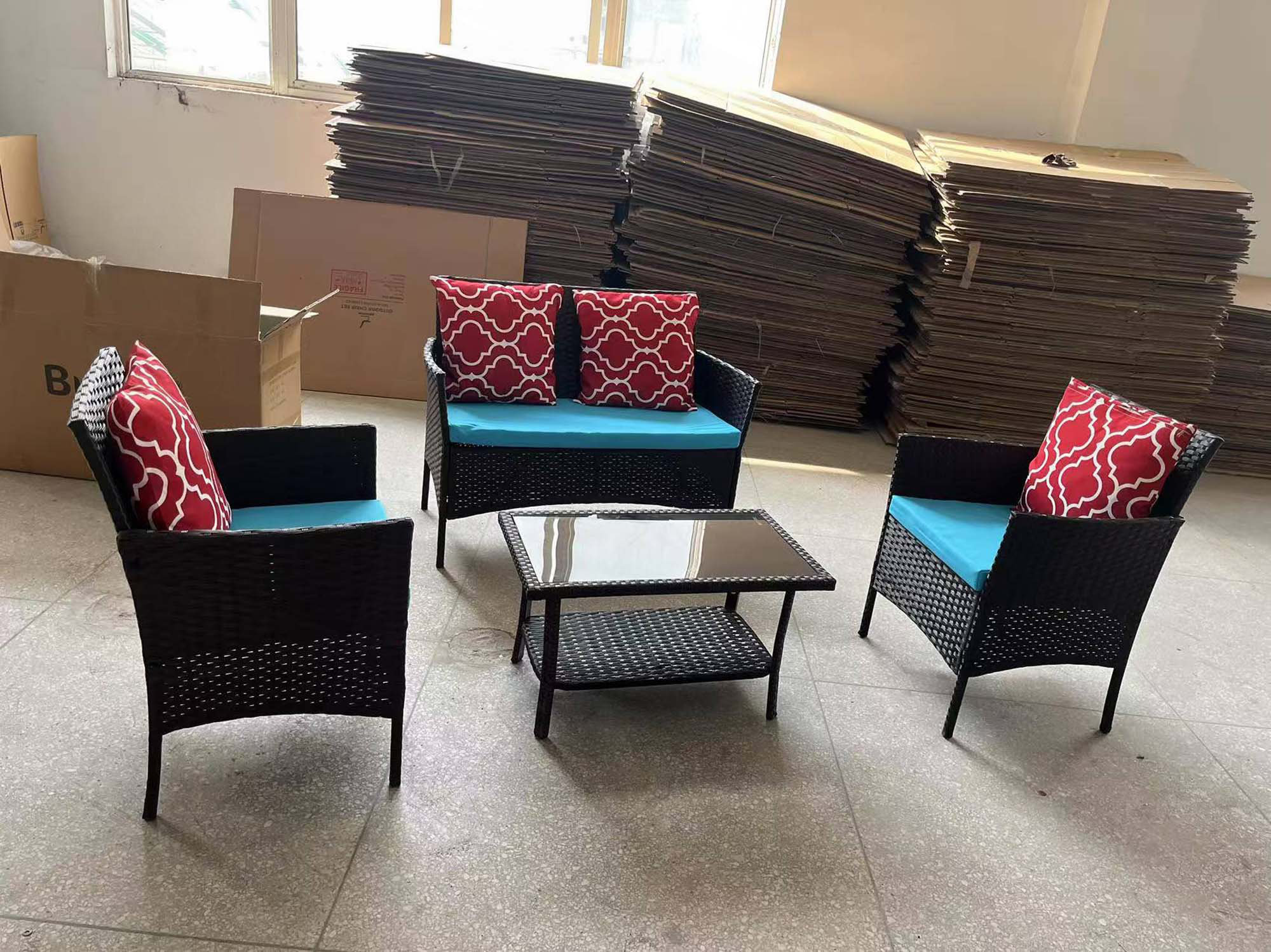 Dakota Fields Four-Piece Sofa Set Table With Sofa Chair PE Rattan ...