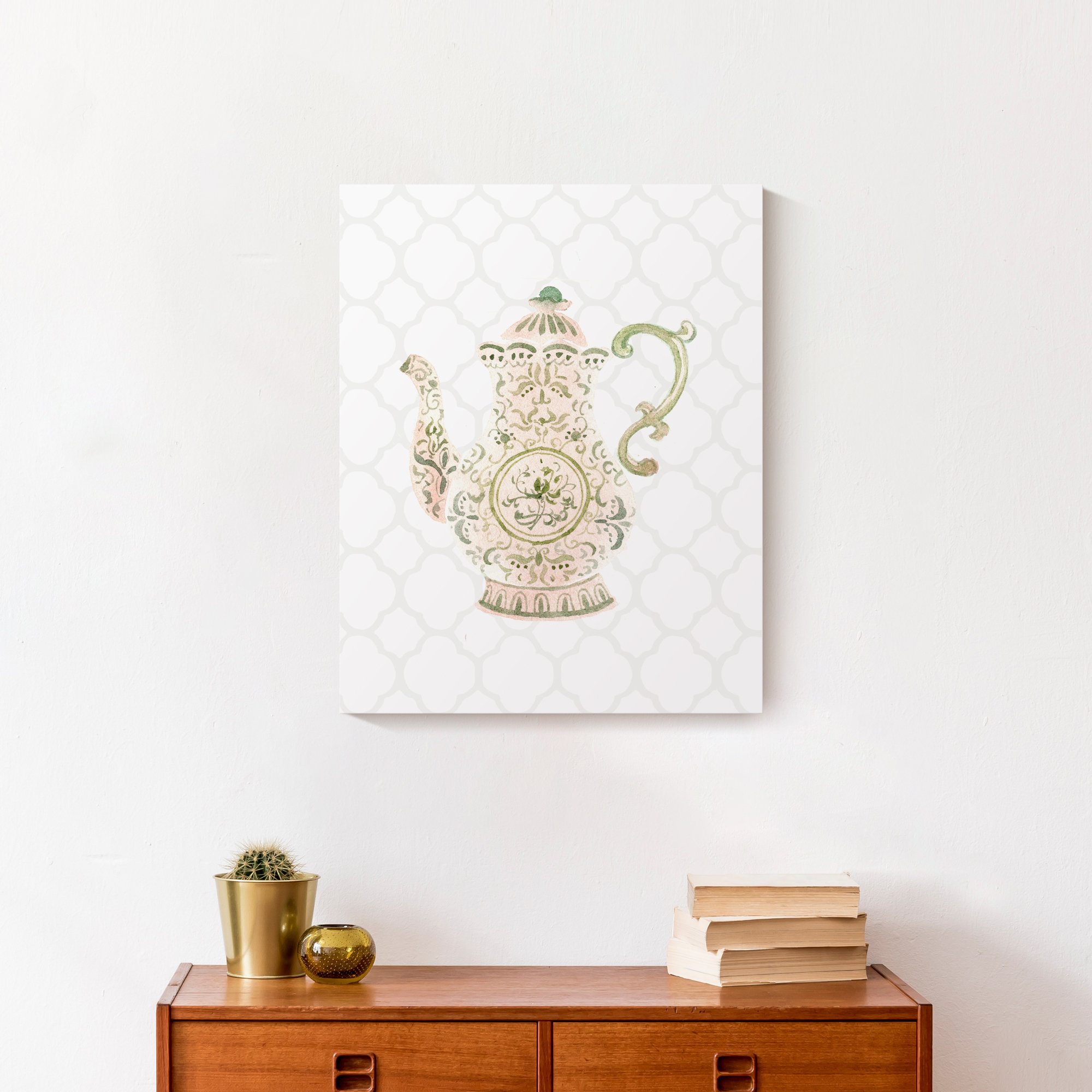 Canora Grey Tea Pot Lattice Print On Canvas | Wayfair