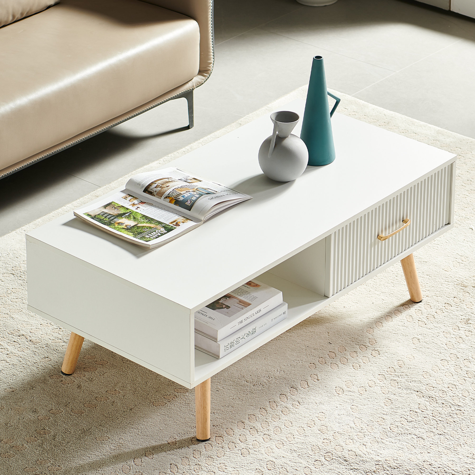 George Oliver Modern Storage Coffee Table Solid Wood Living Room ...