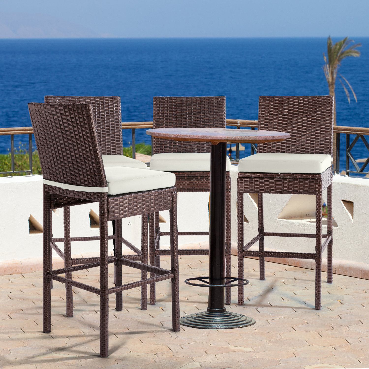Latitude Run® Wicker Outdoor 30'' Bar Stool with Cushion - Wayfair Canada