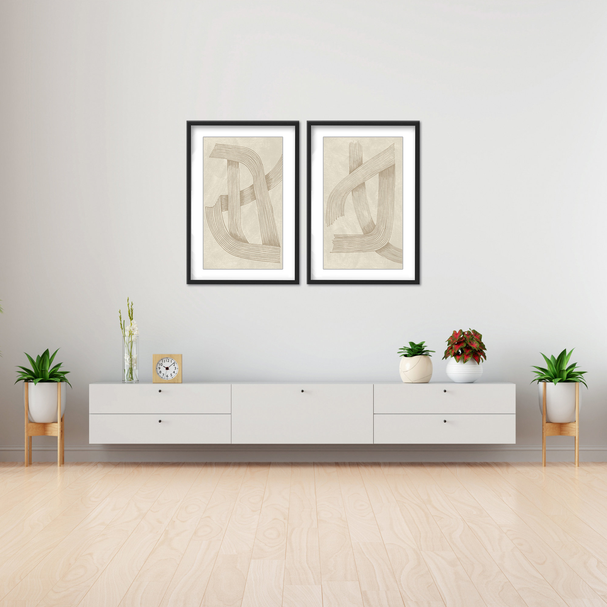 R2H Modern Abstract Sophisticated Line Diptych | Perigold