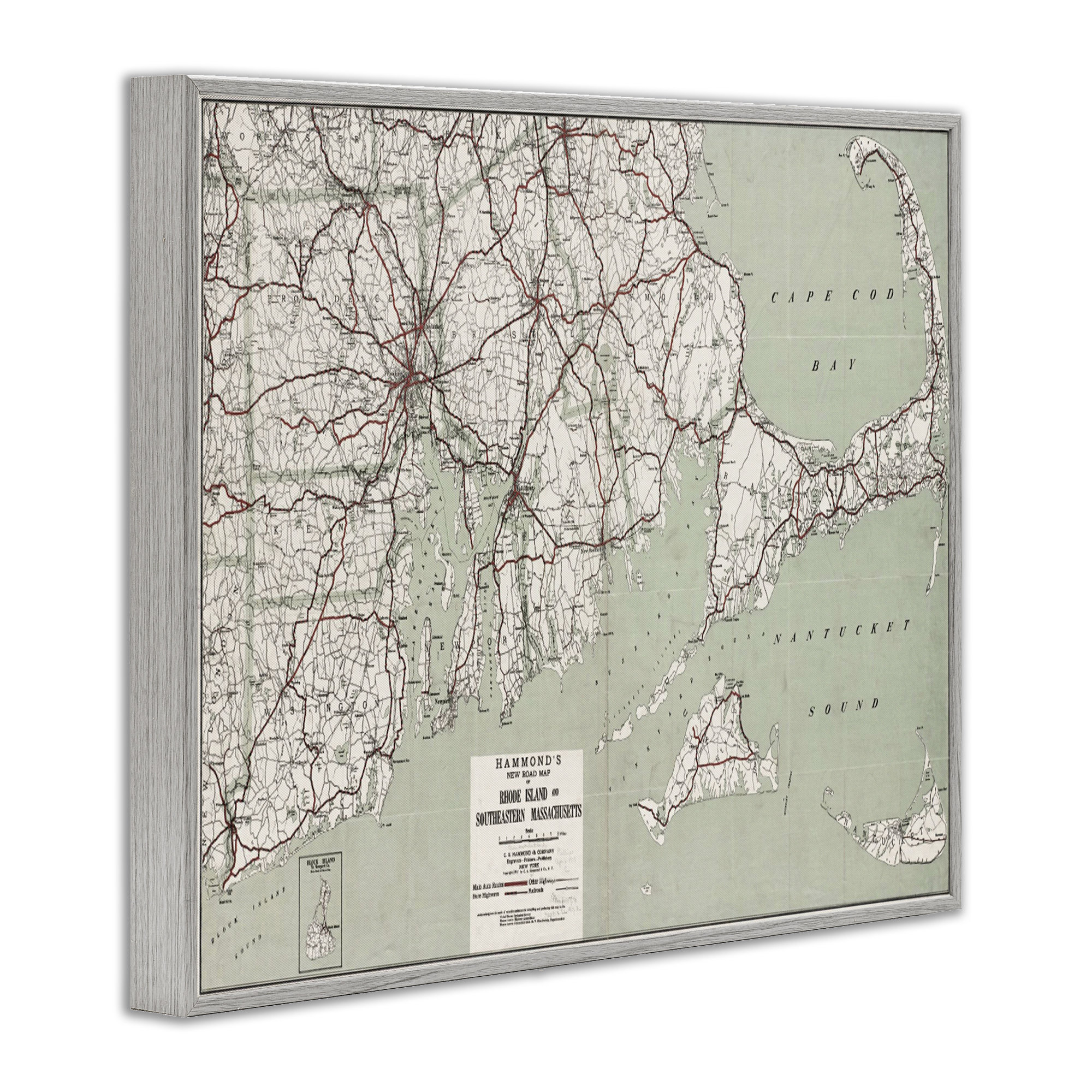 Charlton Home Cape Cod & RI Map Framed Giclee Art by Graffi*tee Studios ...