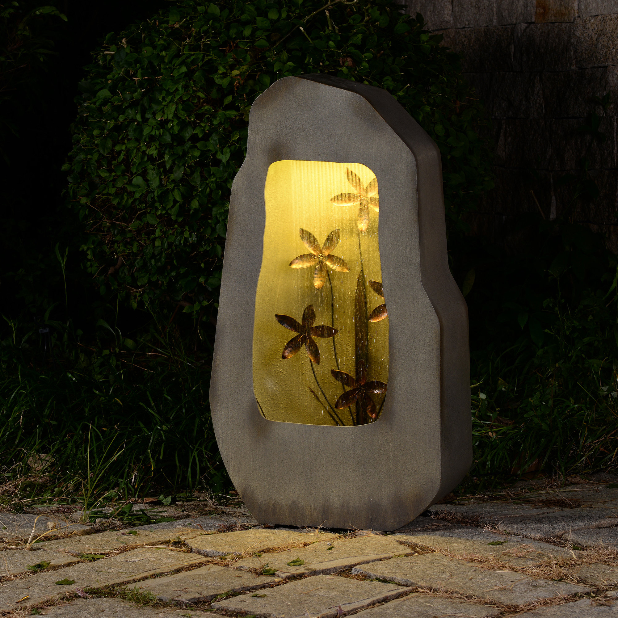 Hi-Line Gift Ltd. Grey Zinc Fountain with 42 Warm White LEDs - Outdoor ...