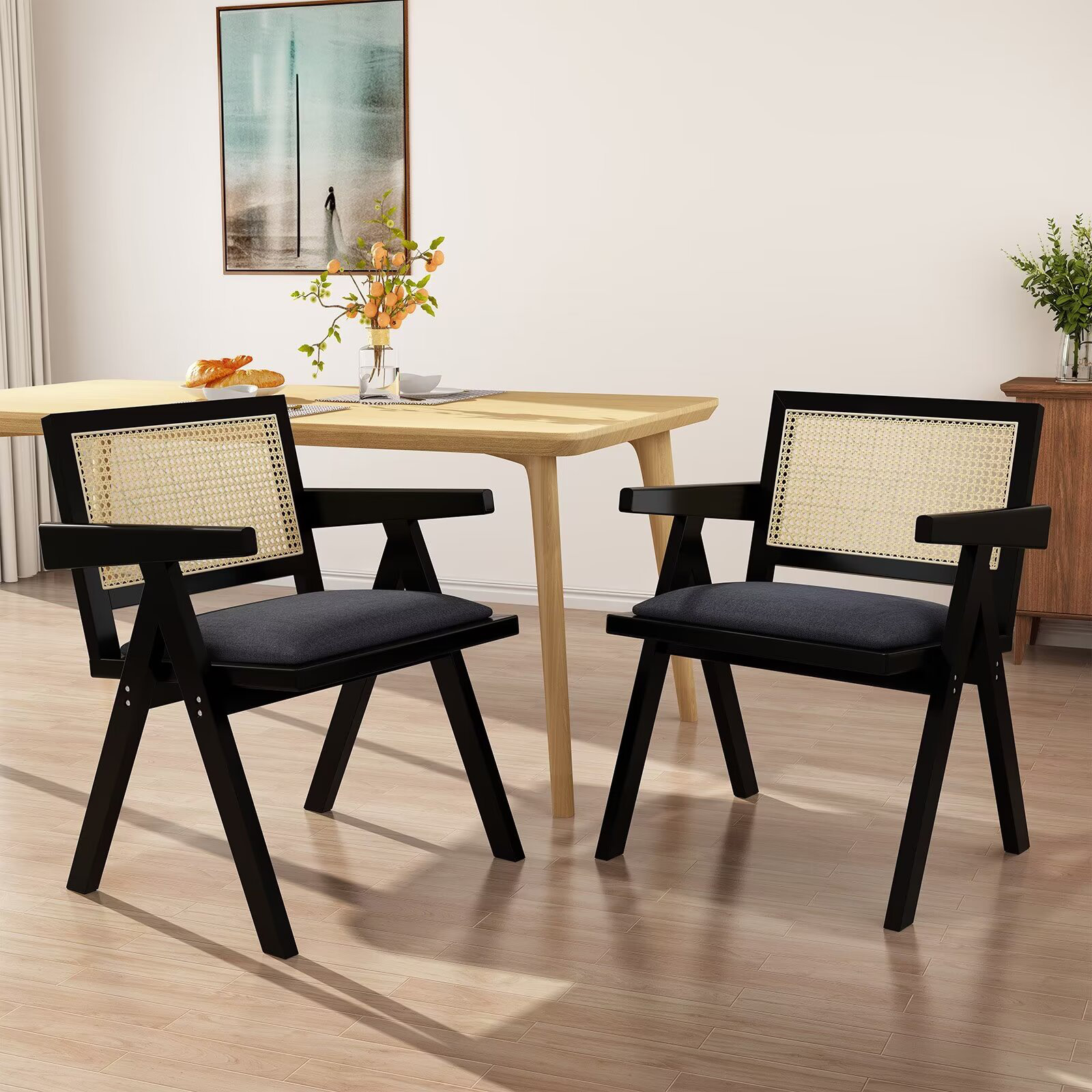 Loon Peak® Japhet Rattan Dining Chairs, Armchair Side Chairs with ...