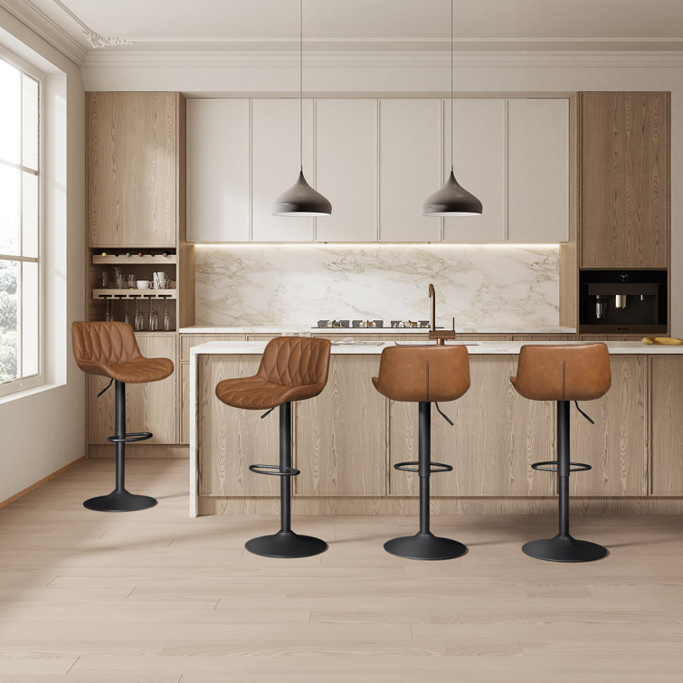 Corrigan Studio® Teaona Swivel Adjustable Height Tufted Bar Stool | Wayfair