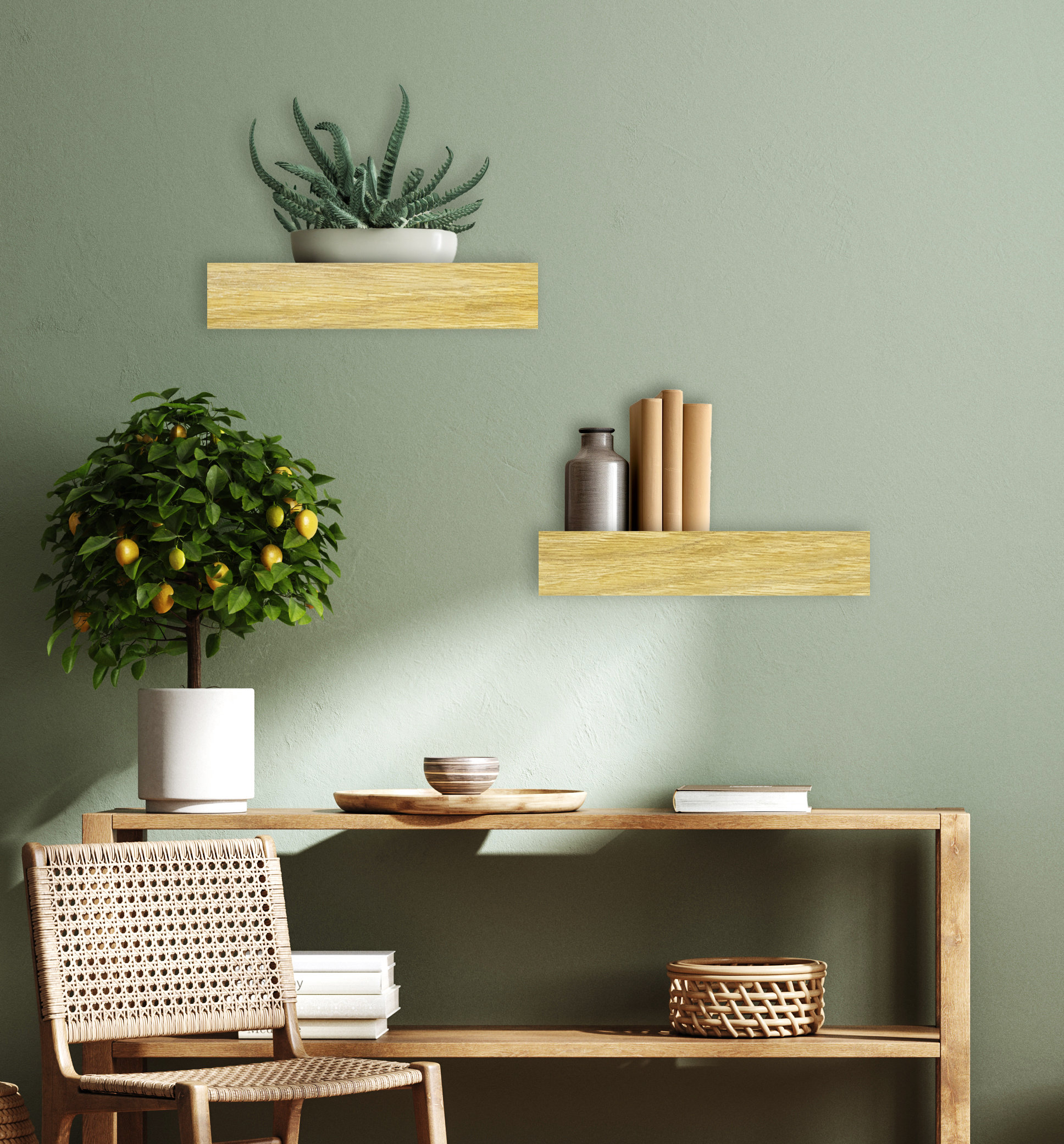 Rayne Mirrors Emerald Lee 2 Piece Oak Solid Wood Floating Shelf | Wayfair