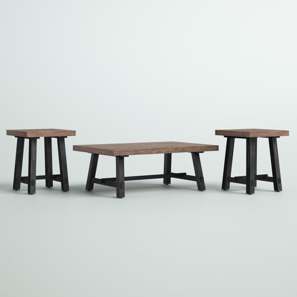 Steelside™ Adam 48" Wide Rustic Industrial Solid Wood 3 Piece Coffee ...