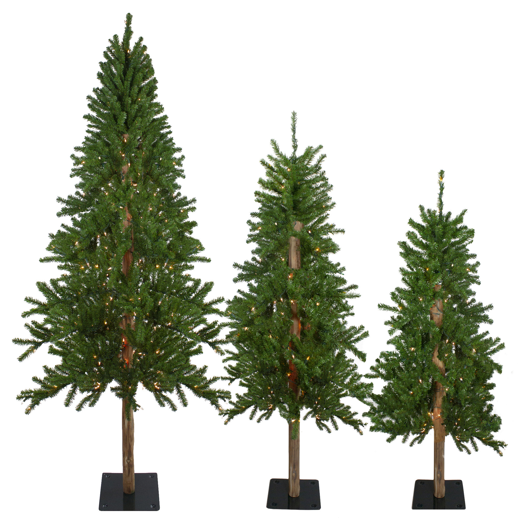 Northlight Seasonal Set of 3 Pre-Lit Slim Alpine Artificial Christmas ...