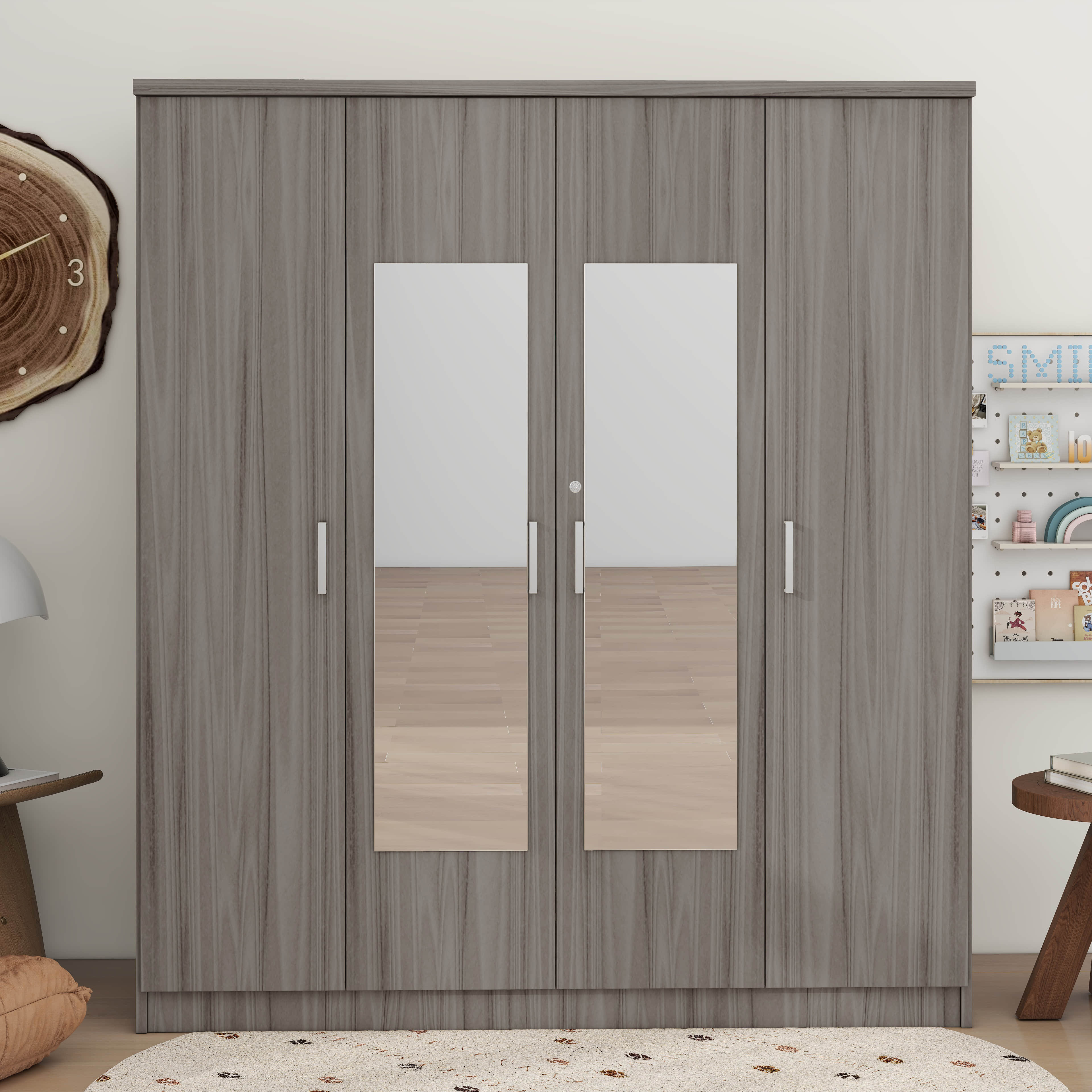 Latitude Run® Orellana 4 Doors Wardrobe Closet With Mirror | Wayfair