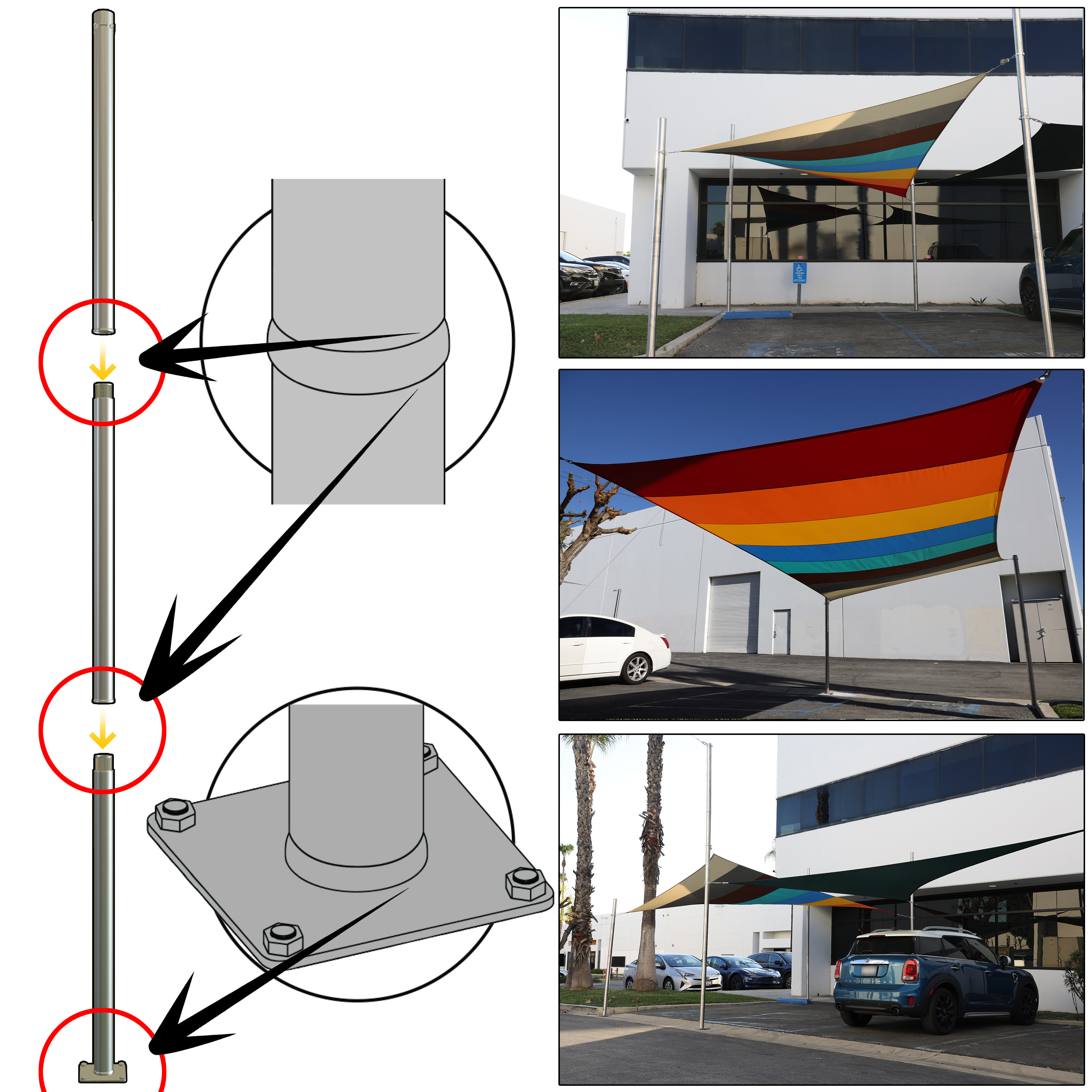 ColourTree Colourtree Stainless Steel Pole for Sun Shade Sail – Heavy ...