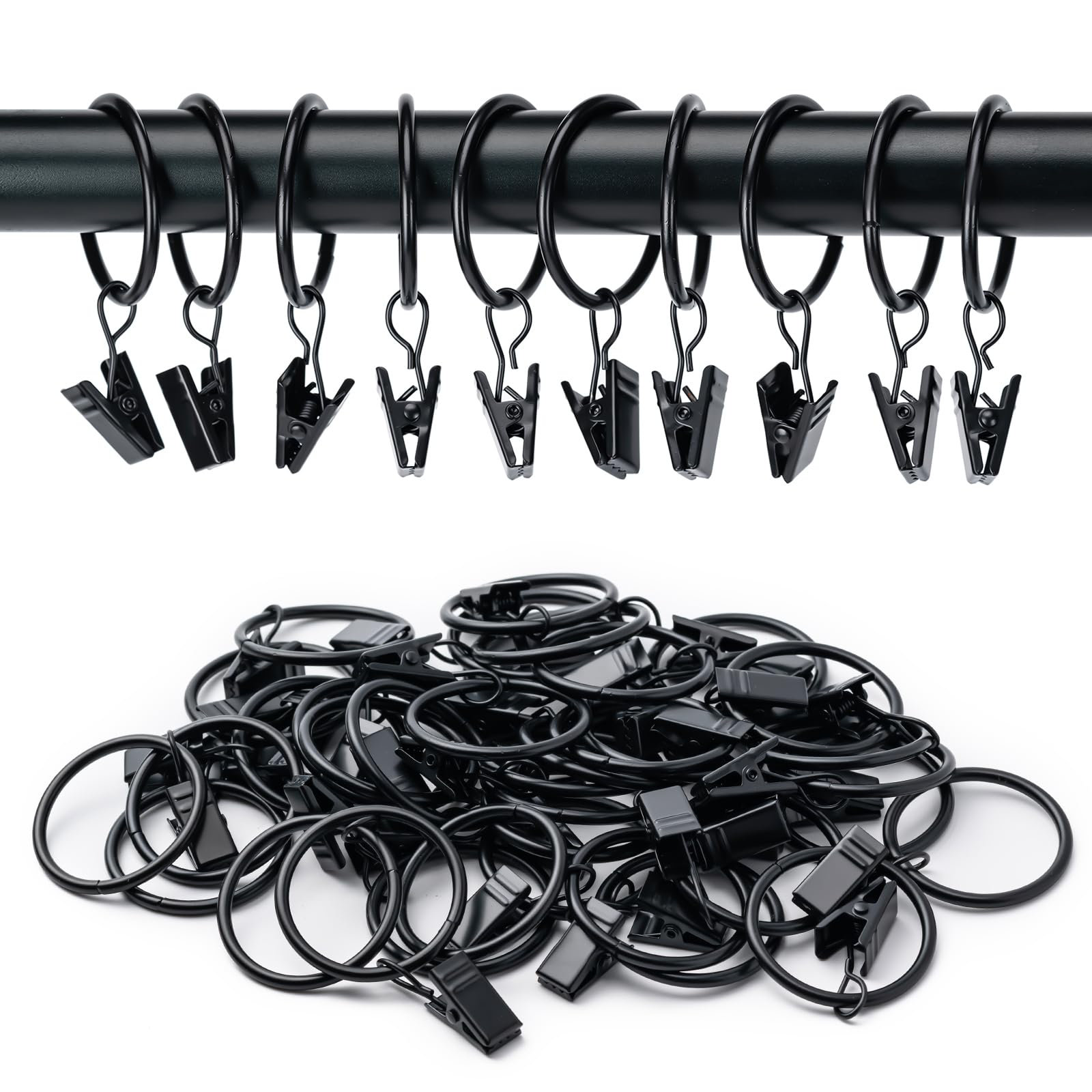 MABOSY 36 Pack Curtain Rings With Clips Drapery Clips With Rings ...