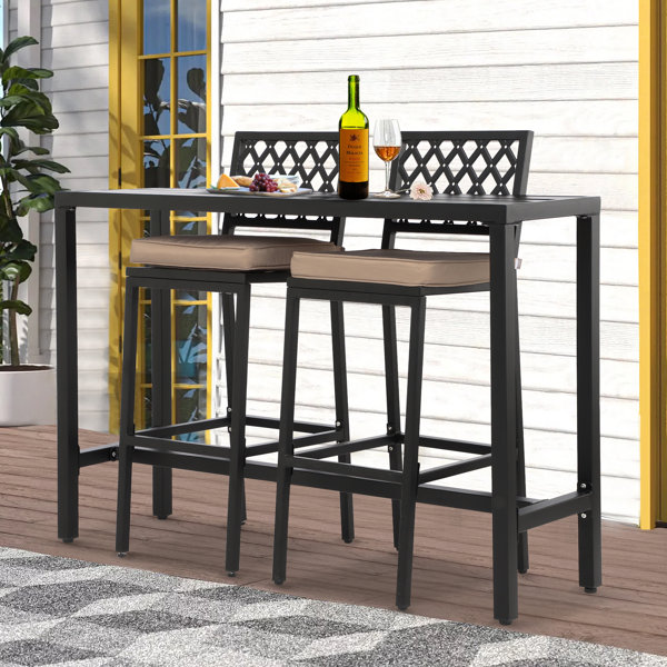 Latitude Run® 2-person Long Bar Height Patio Dining Set Outdoor Counter ...