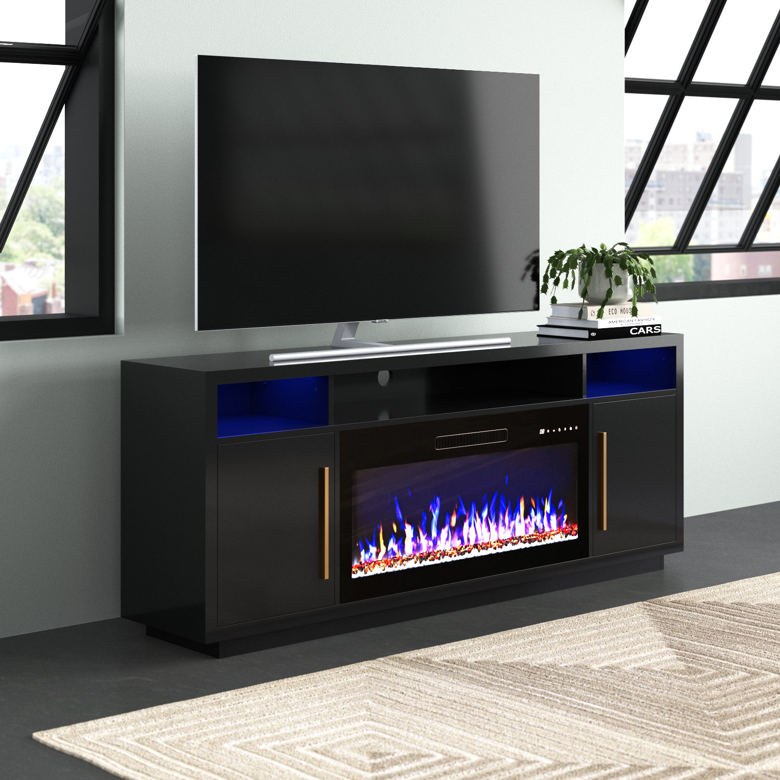 Wade Logan® Avishai 70" Media Console TV Stands with Electric Fireplace ...