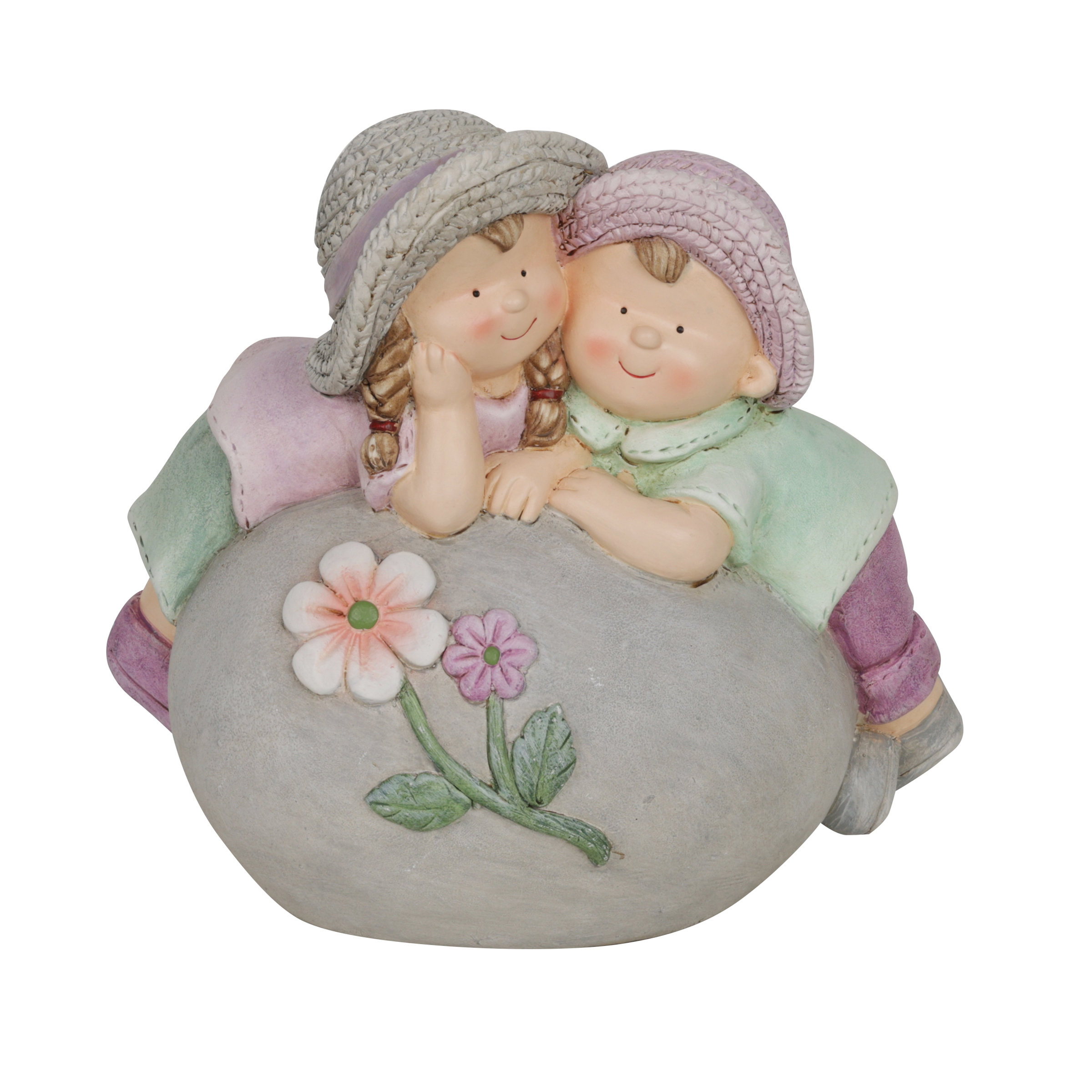 Alpine 11"H Children Leaning on Stone Garden Statue | Wayfair