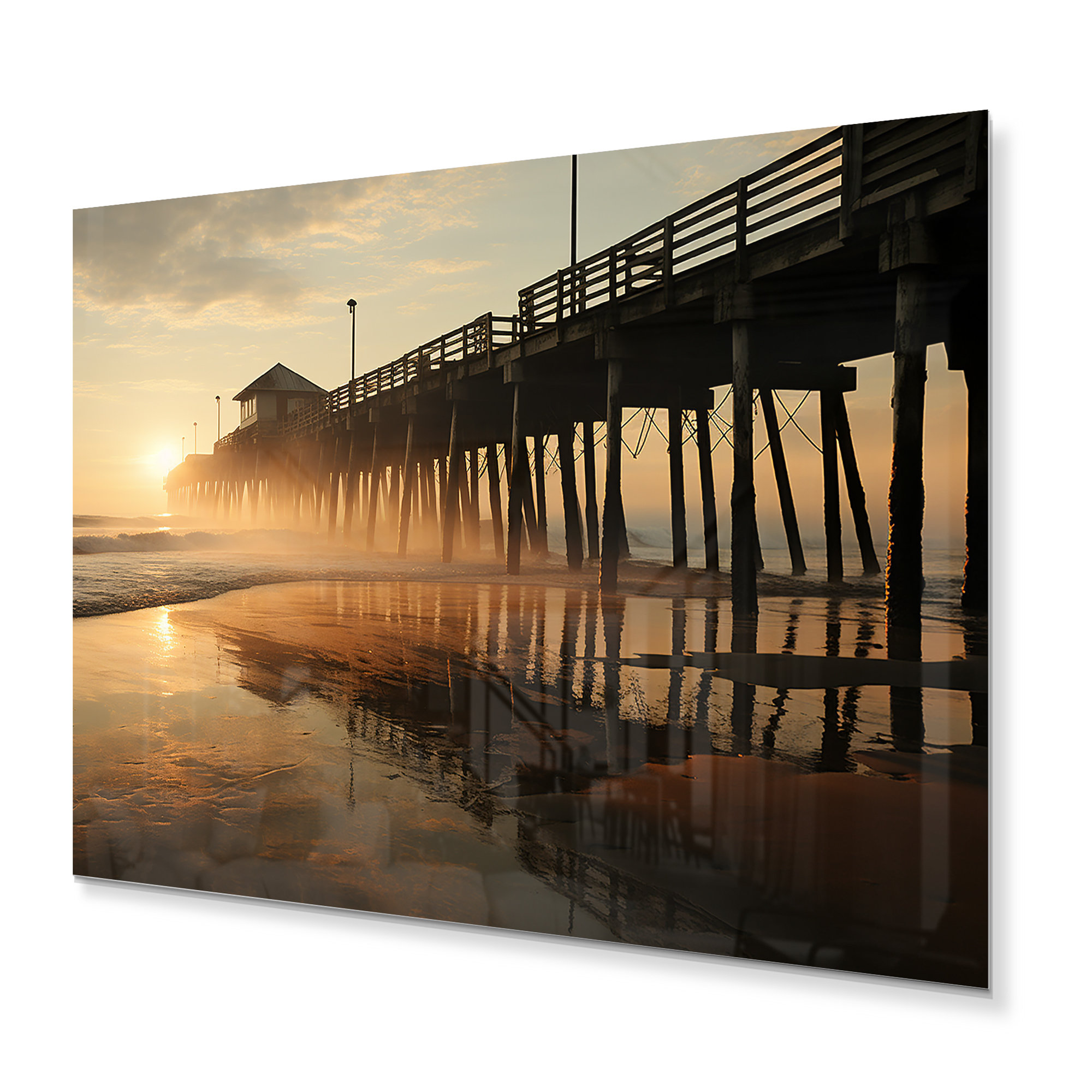 Dovecove Beach Photo Pier Reflections IX - Nautical & Beach Metal Wall ...