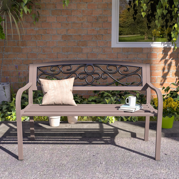 Charlton Home® 50" Outdoor Bench, Metal Garden Bench With Floral ...