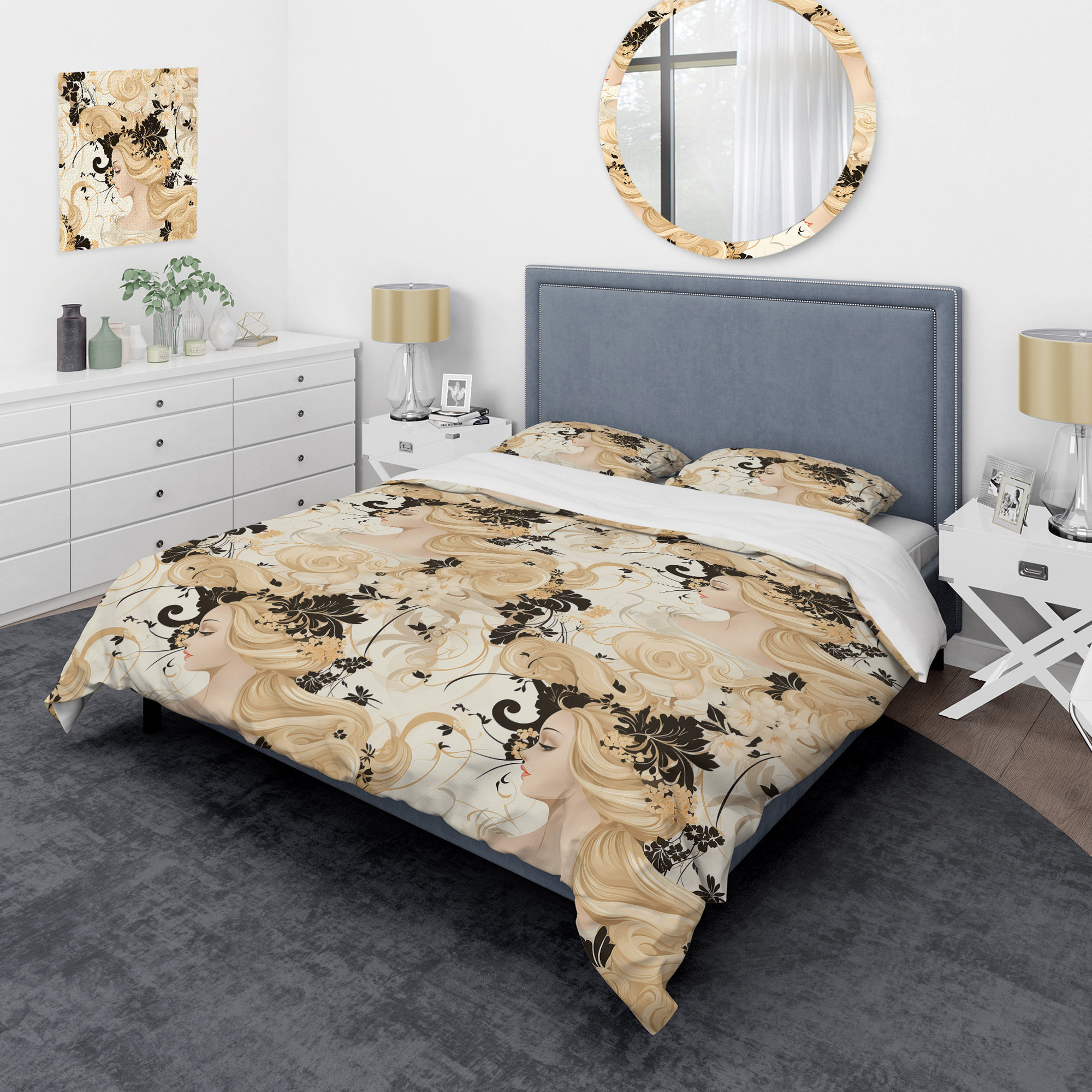 Design Art Beige Victorian Cameo Portraits III Bedding | Wayfair