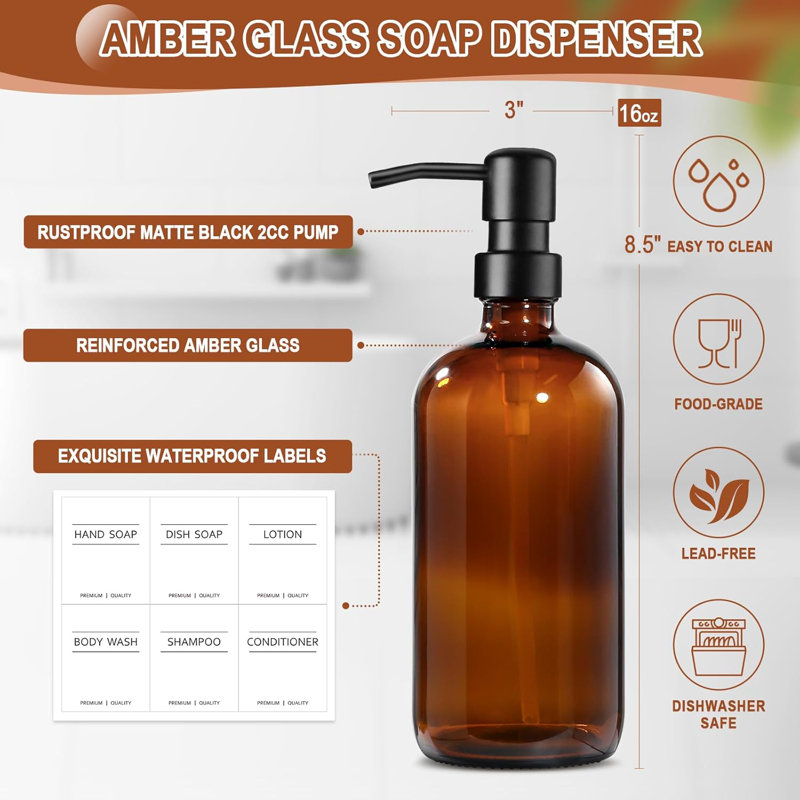 Latitude Run® Hand And Dish Soap Dispenser Set, Amber | Wayfair