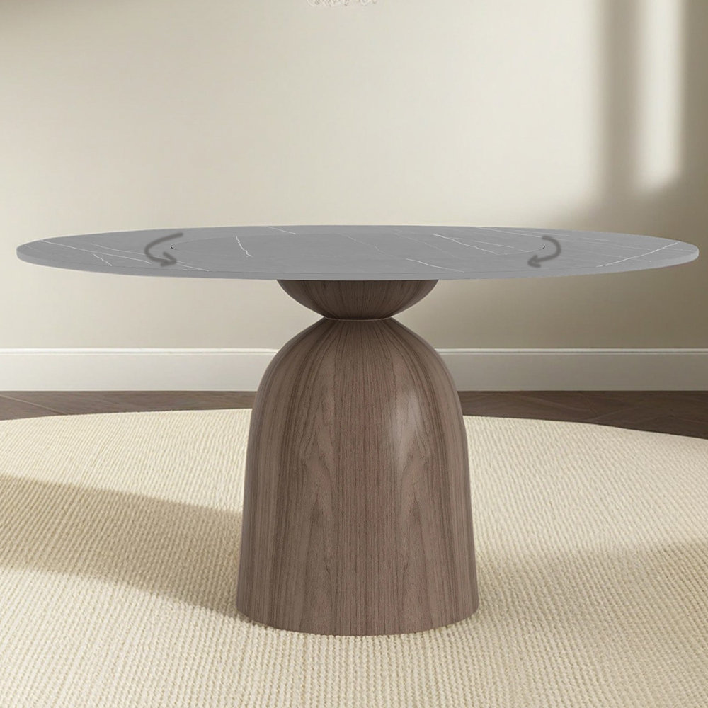 Hokku Designs Mid Century Modern Round Dining Table With Lazy Susan ...