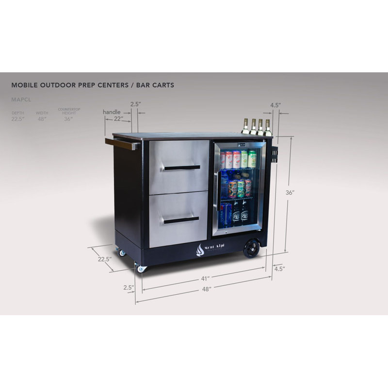 Mont Alpi Outdoor Bar Patio Island Kitchen Mobile Bar Prep Cart Station ...