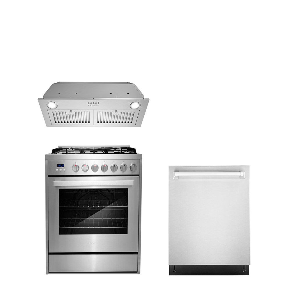 Cosmo 3 Piece Kitchen Appliance Package with 30'' Gas Freestanding ...