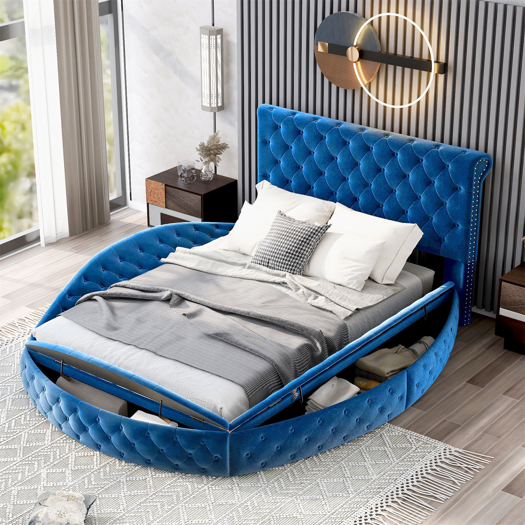 Rosdorf Park Round Shape Upholstery Storage Platform Bed & Reviews ...