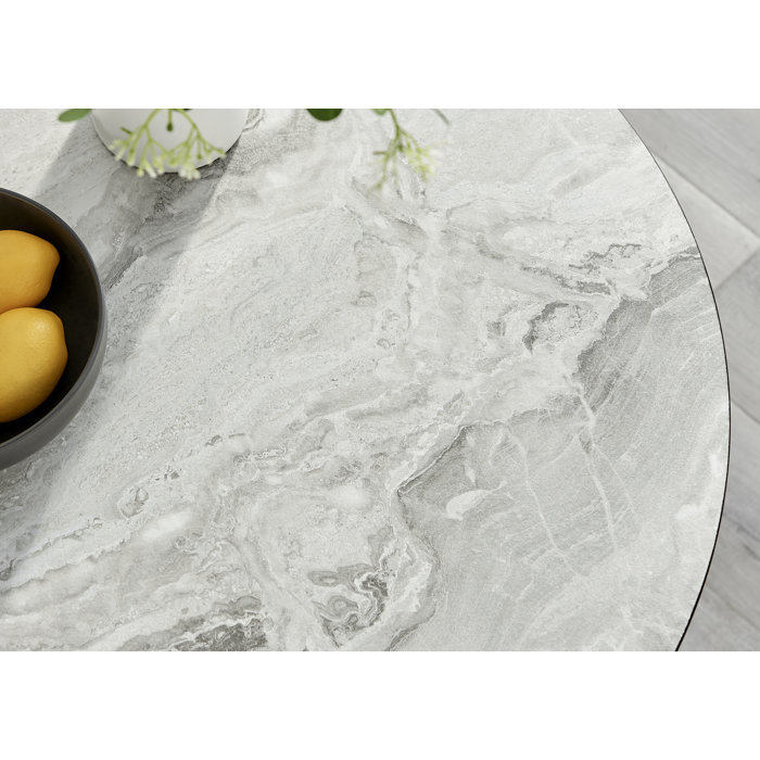 East Urban Home Elina White Marble Effect Melamine Round 80cm Dining ...