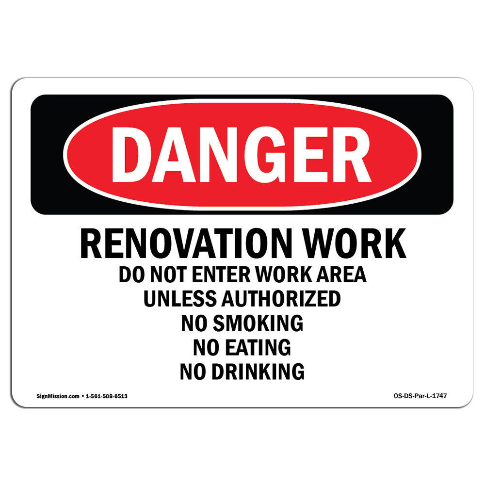 SignMission OSHA Danger Renovation Work Do Not Enter Work Area Sign ...