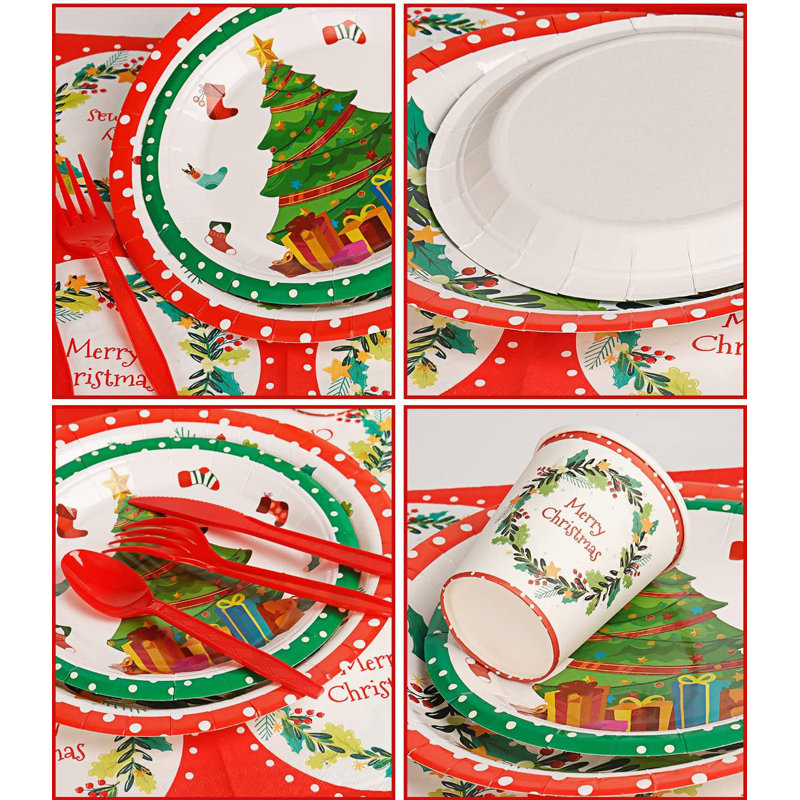 COEN 141-Piece Christmas Party Supplies Set – Complete Dinnerware for ...