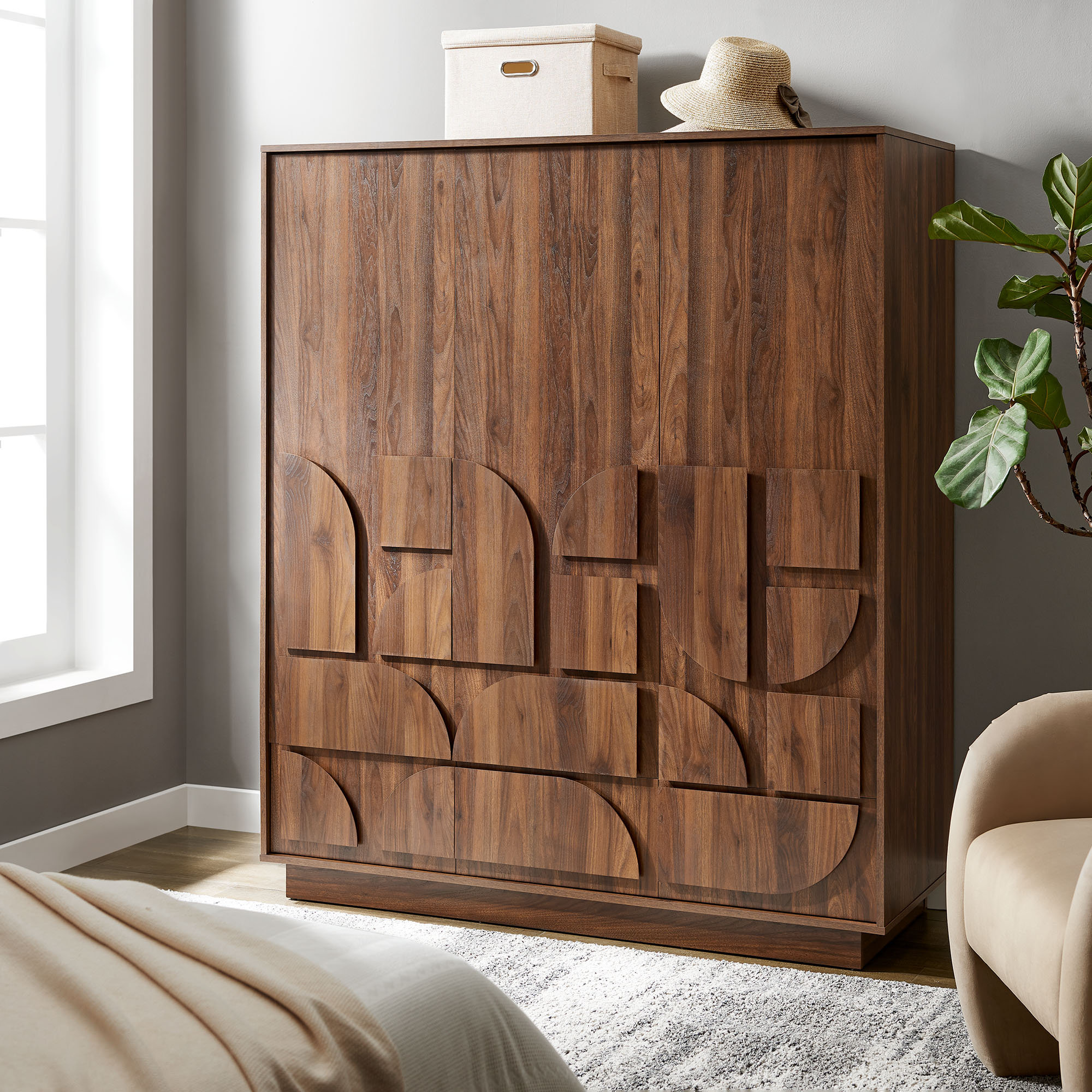 Modway Bulwark 3-Door Wardrobe Closet In Walnut - Wayfair Canada