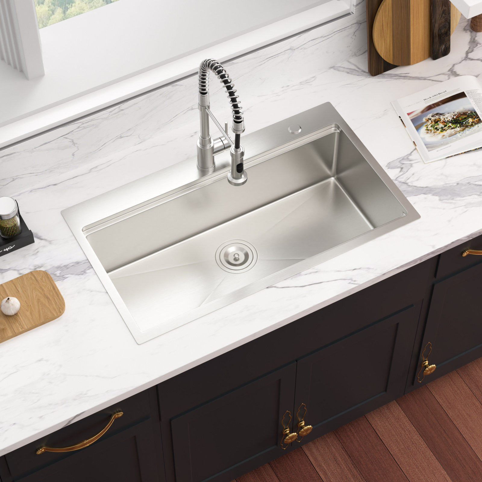 Sarlai 33 Inch Drop in Kitchen Sink Ledge Workstation Sinks 16 Gauge ...