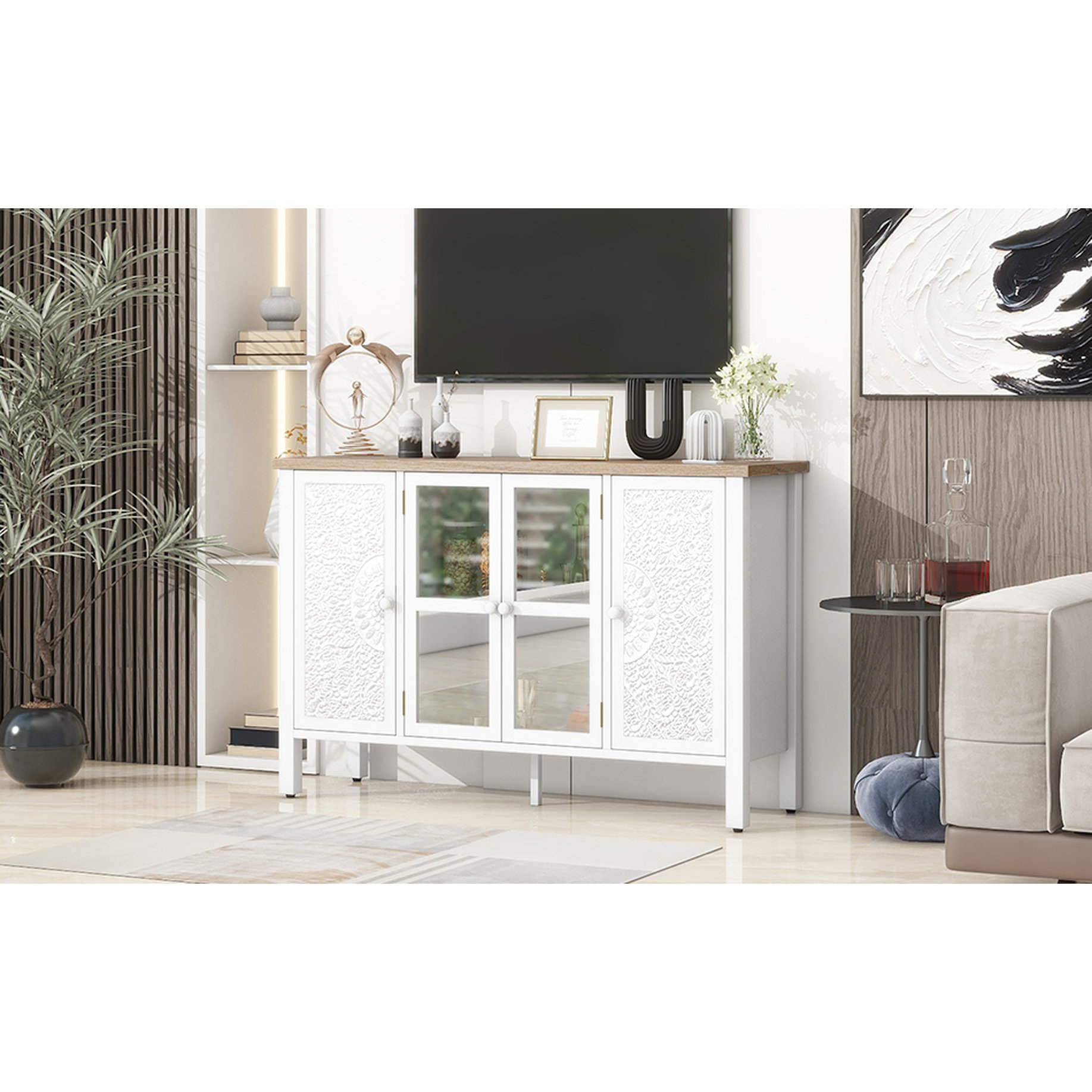 Bungalow Rose 47.2" Vintage-style Tv Console, 43-inch Accommodation, 3 ...