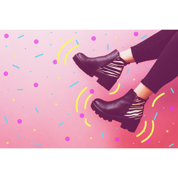 Ebern Designs Two Women's Legs Dangle In Fashionable Boots On Canvas by ...