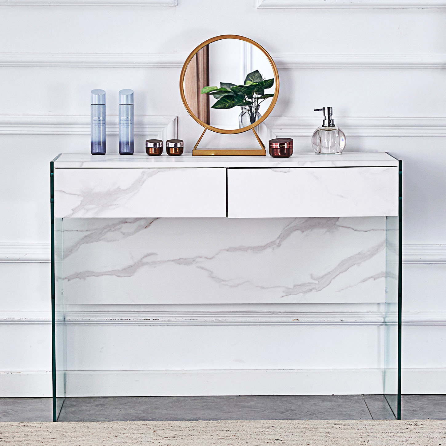 Wrought Studio™ Minimalist Dresser Desk, Computer Desk With Double ...