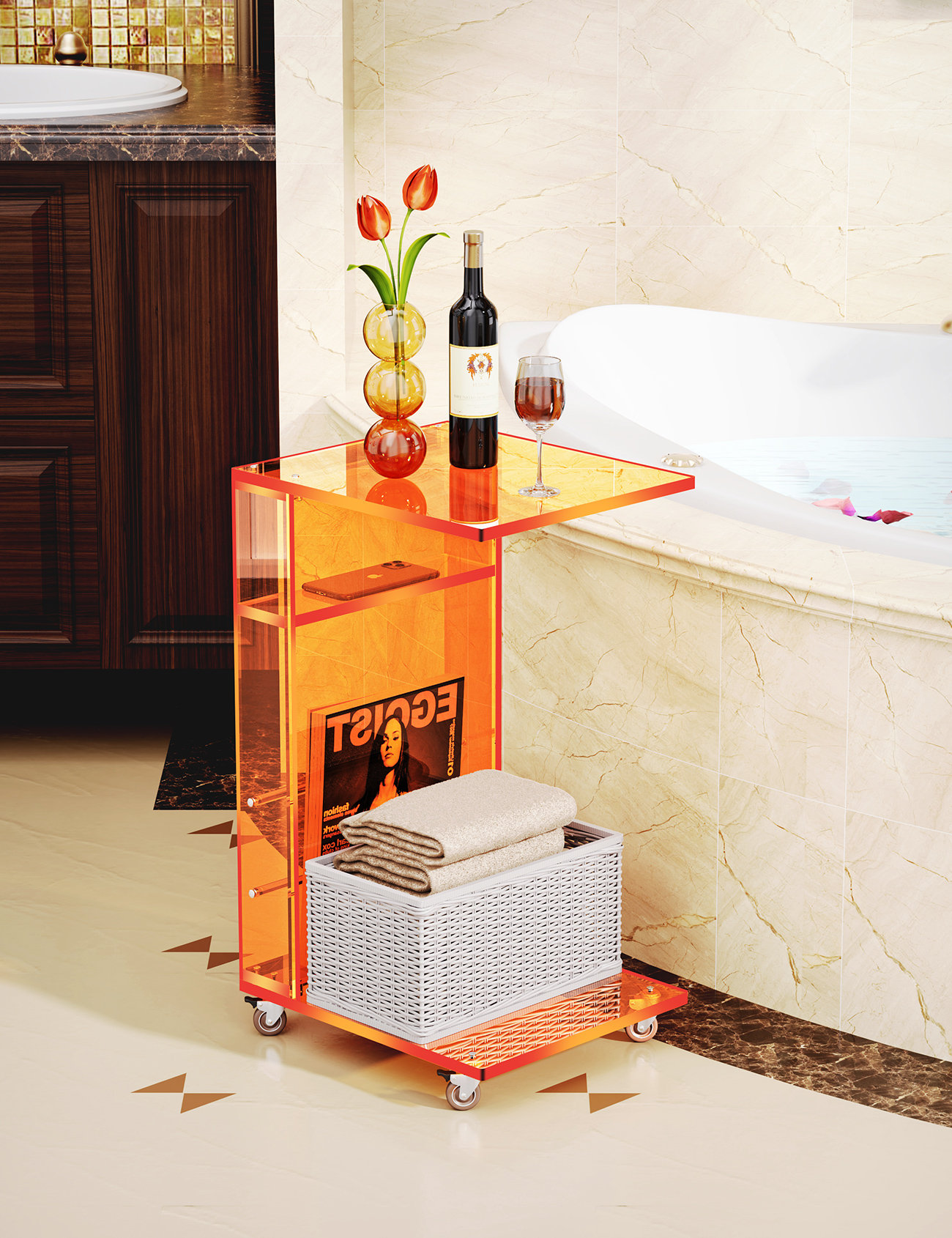 Ivy Bronx Kabron Acrylic Side Table on Lockable Wheels, C Shaped End ...